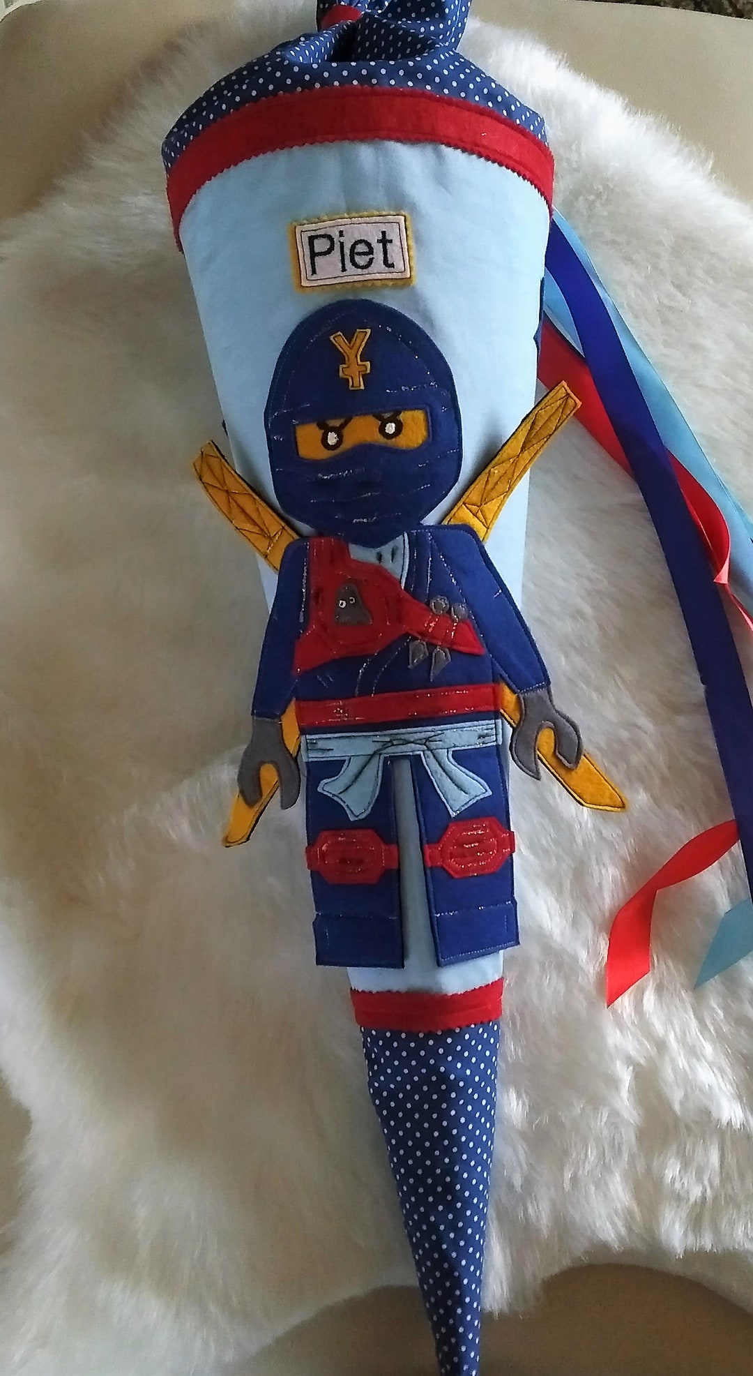 School Cone Ninja, Sugar Cone, School Cone for Boys, Bag in Blue and ...