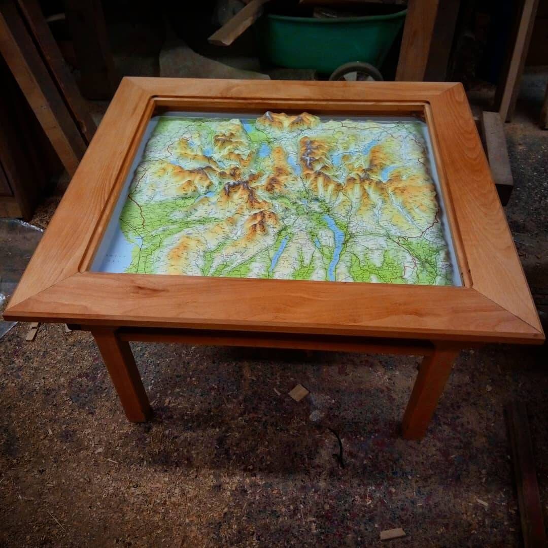 Solid Wood Coffee Table With a 3D Map Inset Under Glass and Backlit ...