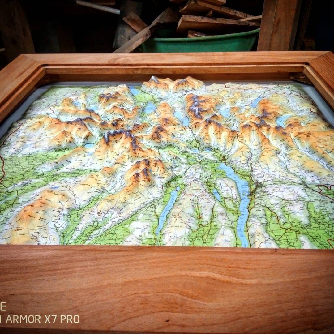 Solid Wood Coffee Table With a 3D Map Inset Under Glass and Backlit ...