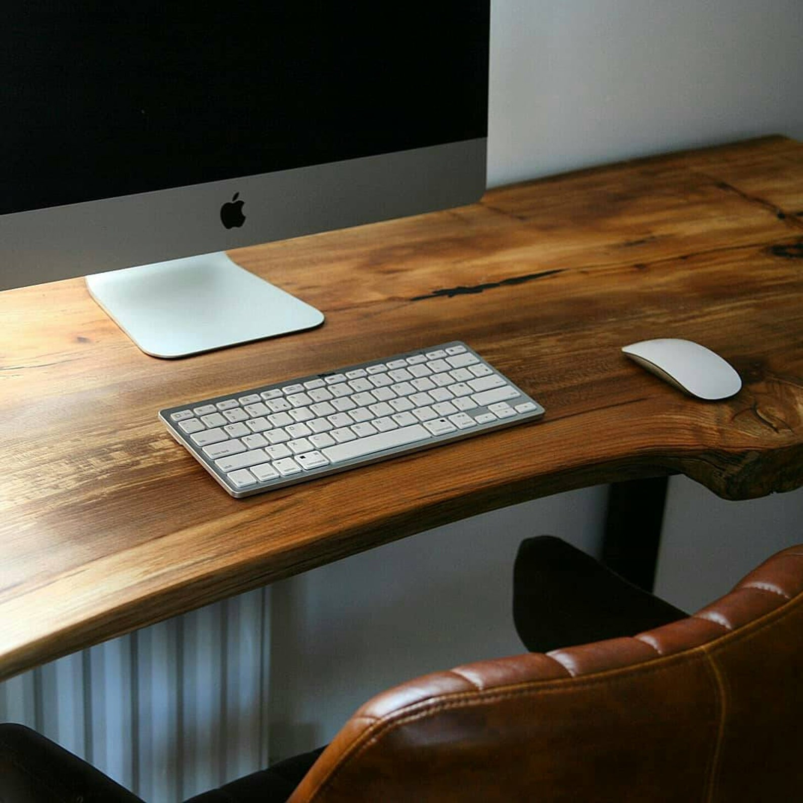 Live Edge, Solid Wooden Slab Computer / Office Desk With Black Metal ...