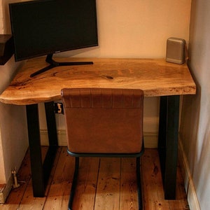 Live Edge, Solid Wooden Slab Computer / Office Desk With Black Metal ...