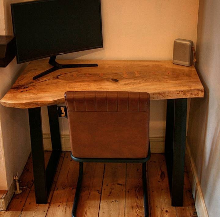 Live Edge Solid Wooden Slab Computer / Office Desk With Black | Etsy UK