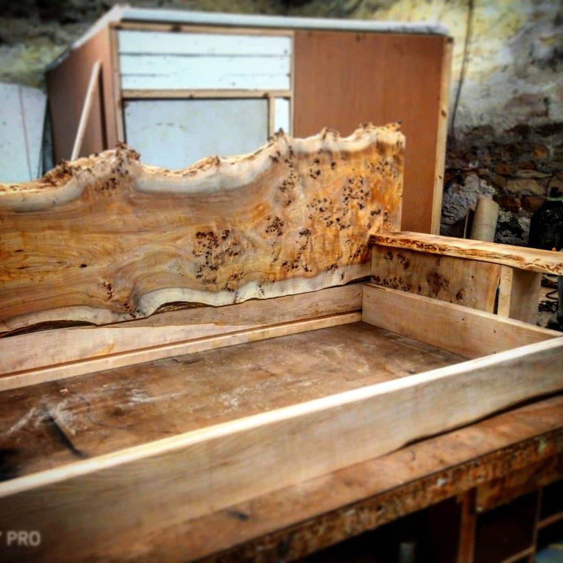 Daybed Single Rustic Bed With Large Live-edge Backboard, Armrest and ...