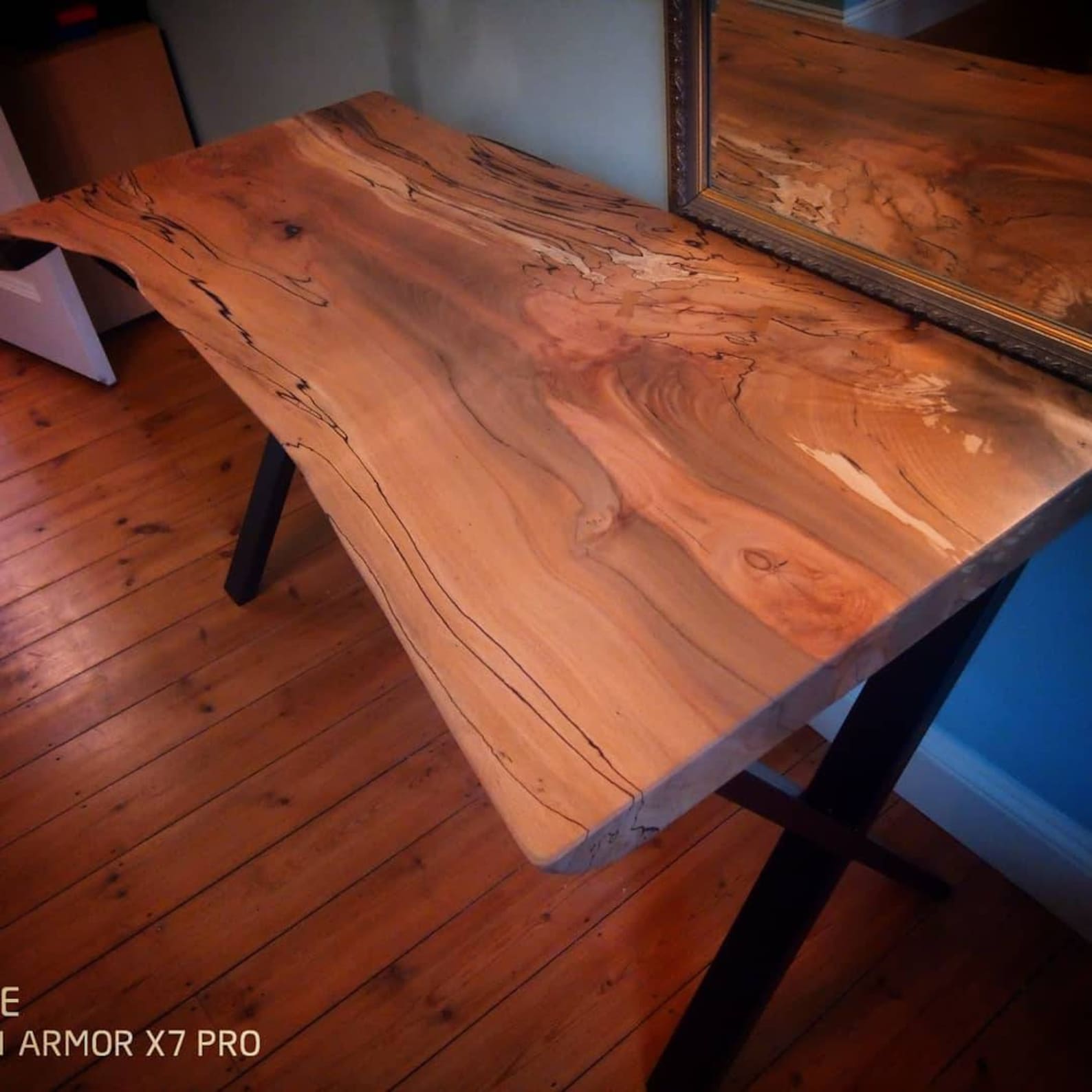 Live Edge, Solid Wooden Slab Computer / Office Desk With Black Metal ...