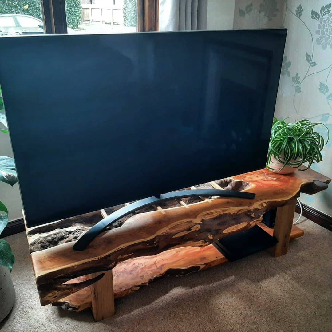 TV Unit Table Made From Solid Wood and Slatted or Filled Natural ...