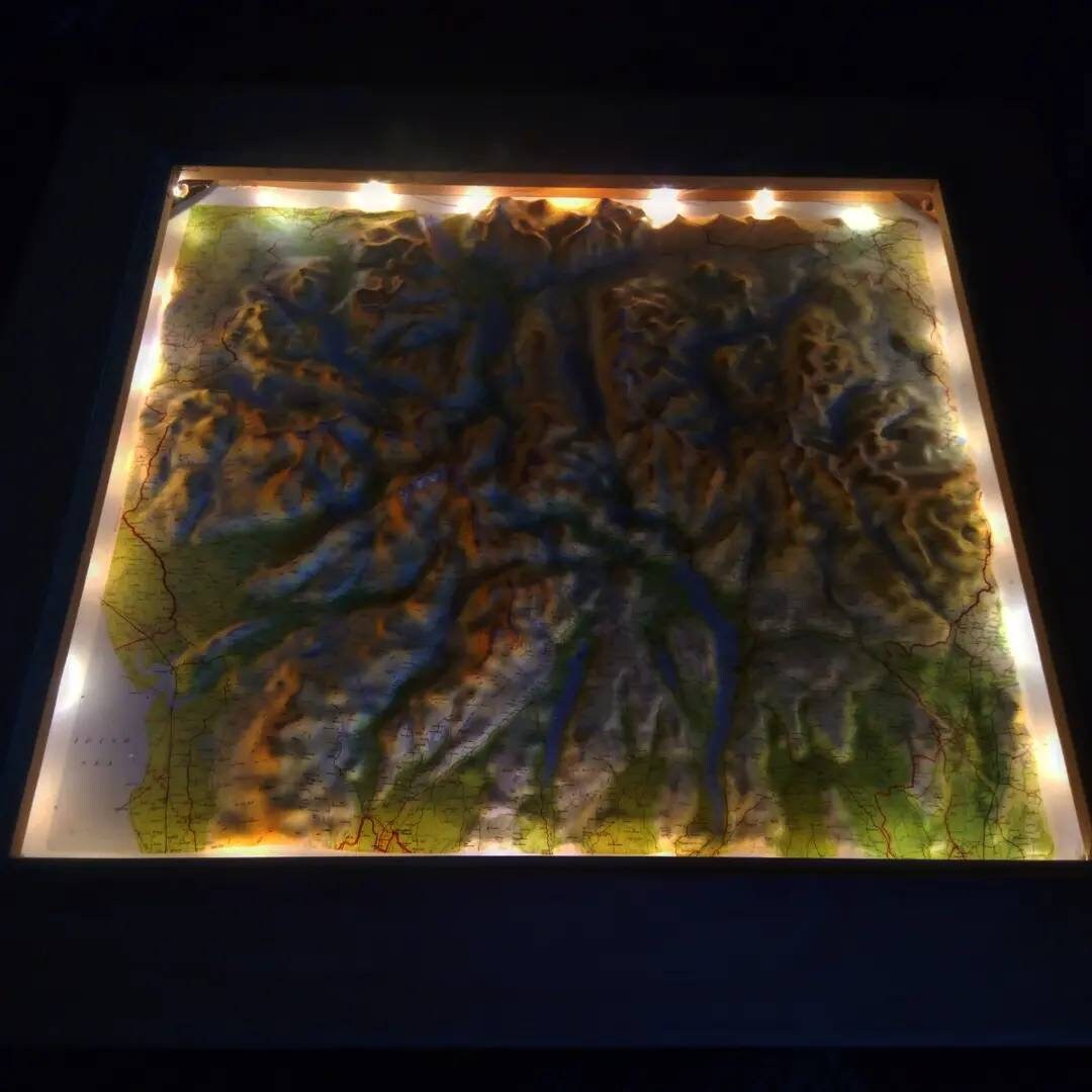 Solid Wood Coffee Table With a 3D Map Inset Under Glass and Backlit ...