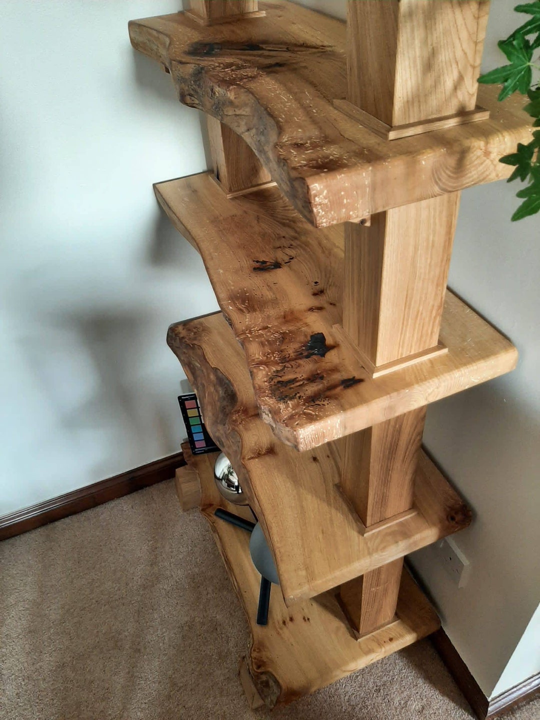 Freestanding Shelving Unit With Live-edge Shelves and Solid Oak ...