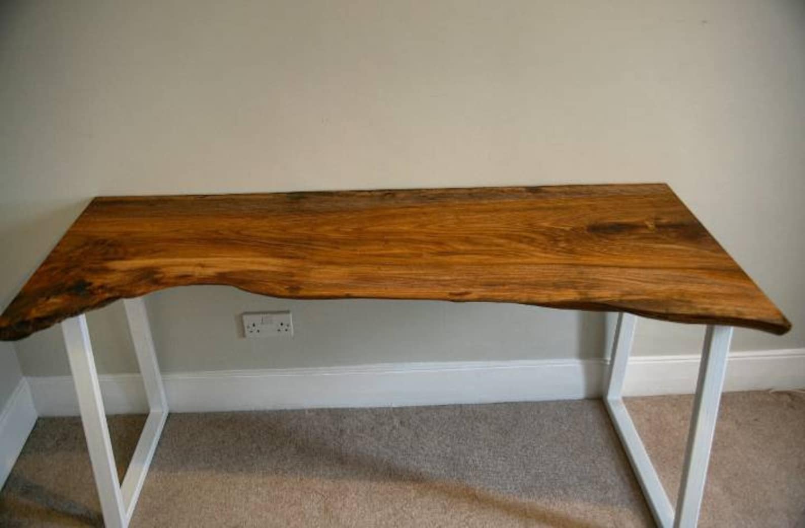 Live Edge, Solid Wooden Slab Computer / Office Desk With Black Metal ...