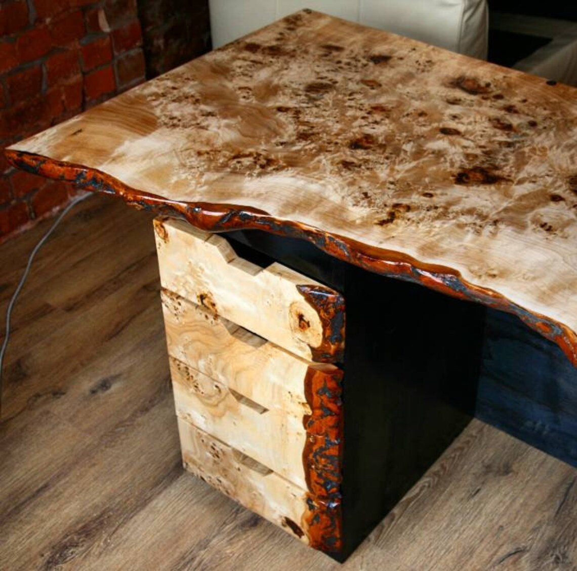 Home Office Desk With Live Edge Drawers Made From Solid - Etsy UK