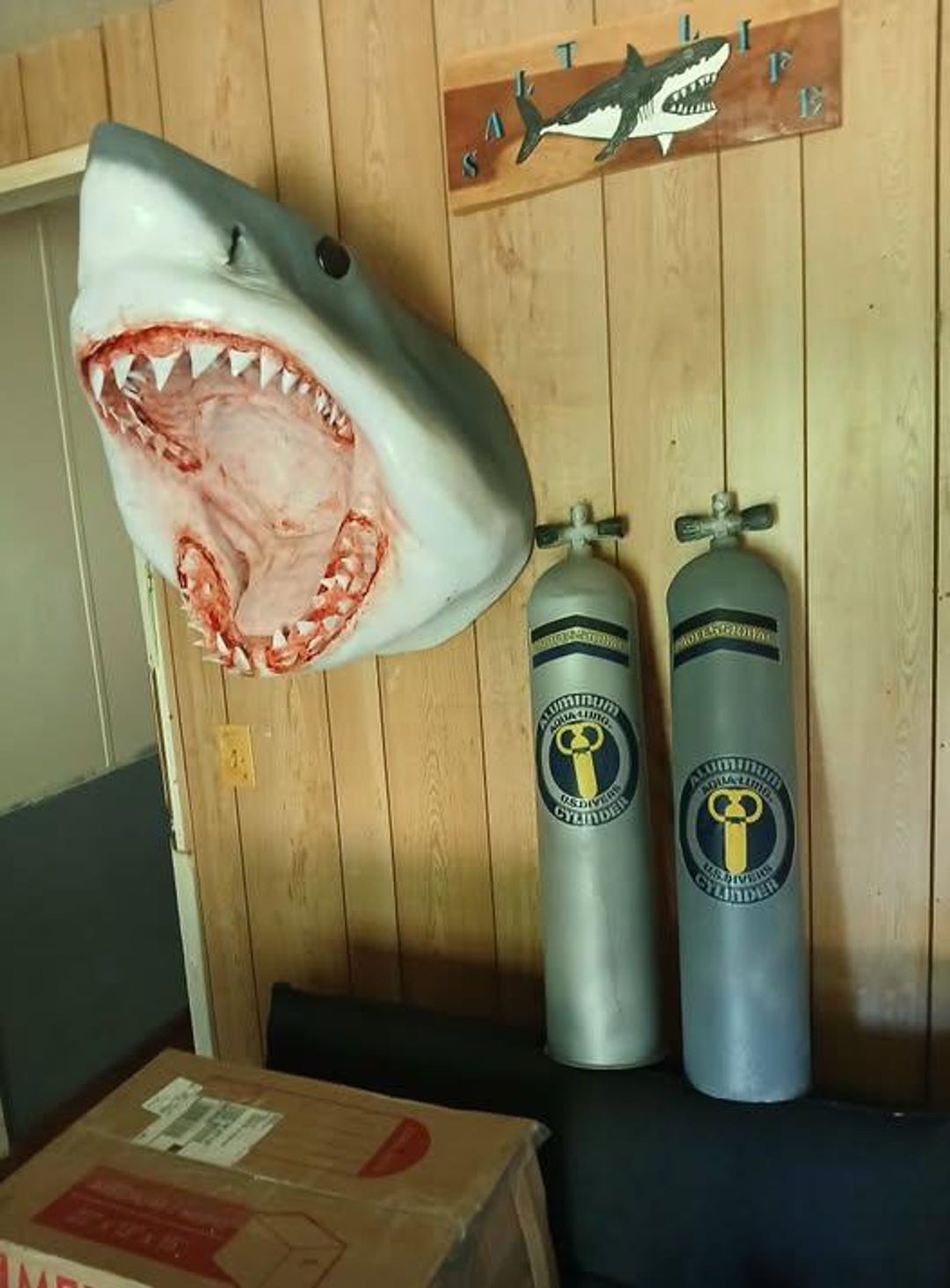 Life Sized Jaws Aqualung Tank: Shark City Ozark Film Prop Replica ...