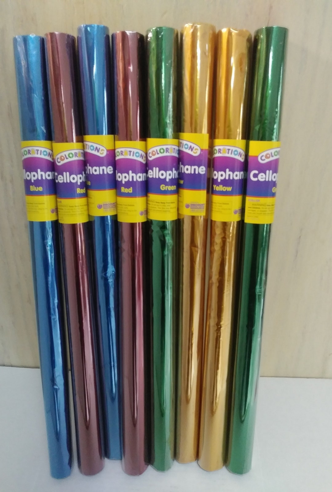 Colorations Cellophane Rolls red, blue, yellow and green //20in X 12.5 ...