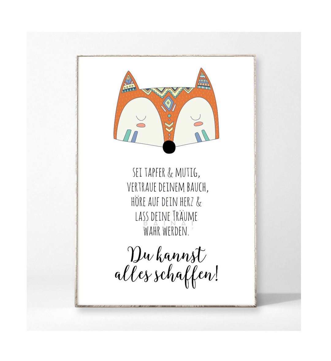TAPFER & MUTIG Kunstdruck Poster Bild Typografie Fuchs Spruch Schrift ...