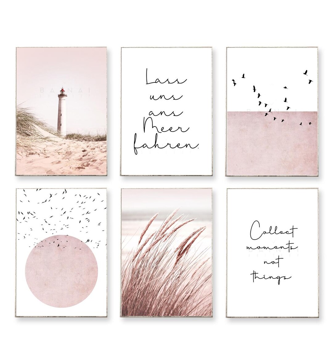 Set of 6 Pictures 'AM SEA' Art Print Poster Pictures Pastel Vintage ...