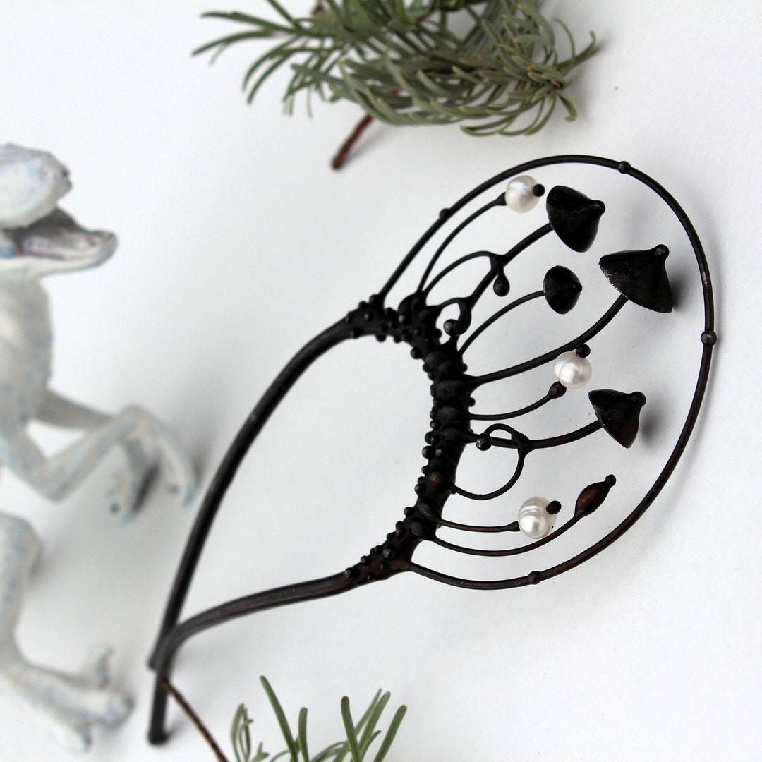 Mushroom Hair Pin: Patina Copper, Pewter & Pearl - Bohemian Witch ...