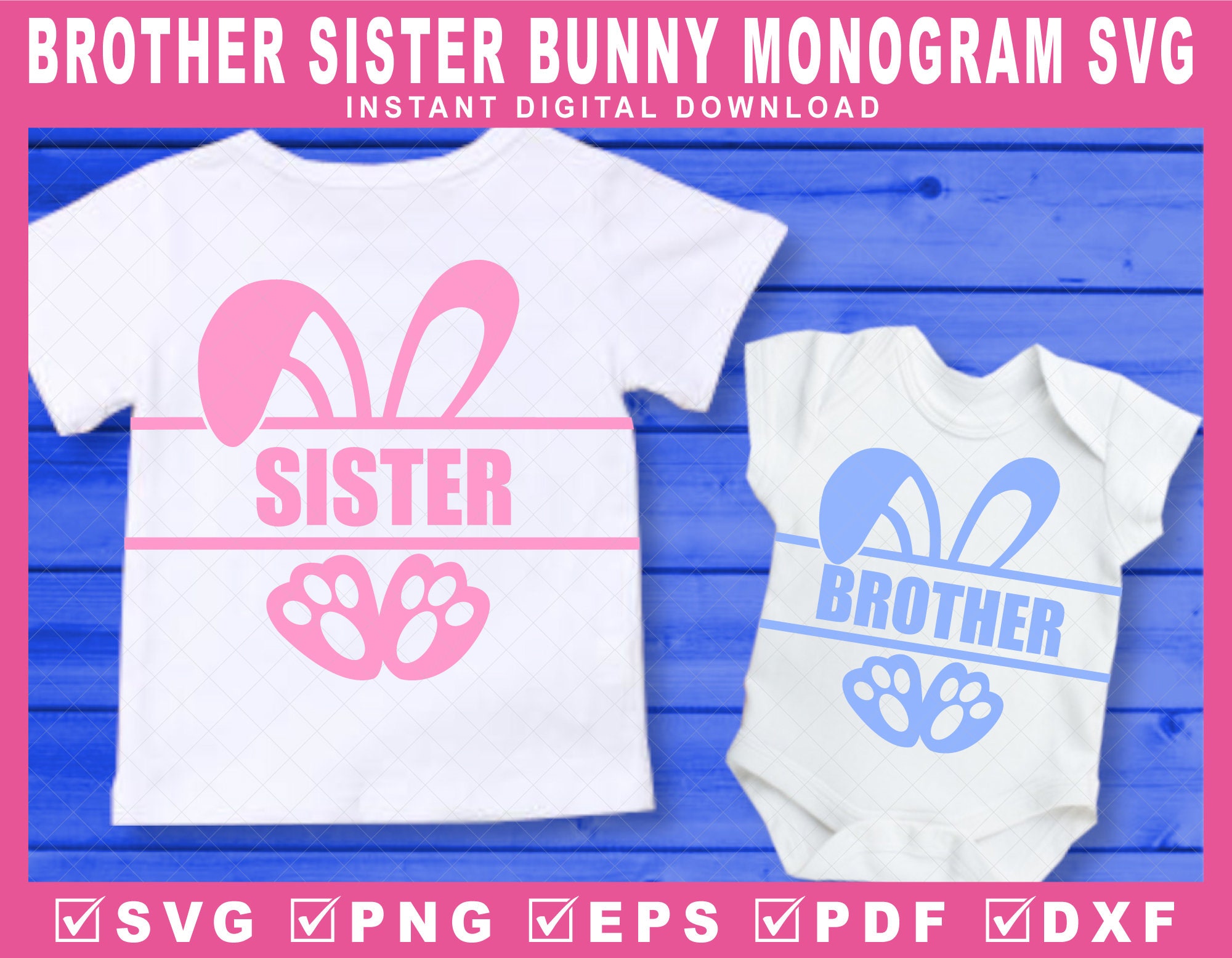 Brother Sister, Bunny Rabbit Name SVG PNG, Easter Bunny SVG, Easter Svg ...