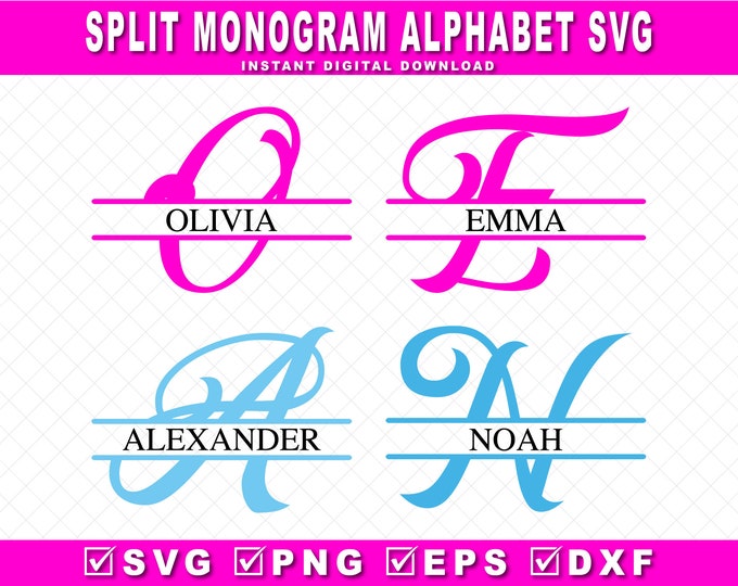 Split Monogram Alphabet SVG, DXF, PNG, Split Monogram Frame Alphabet ...