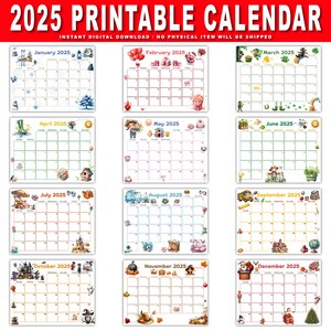 2025 Kids Calendar Printable PDF, Canva Editable, Homeschool Planner ...