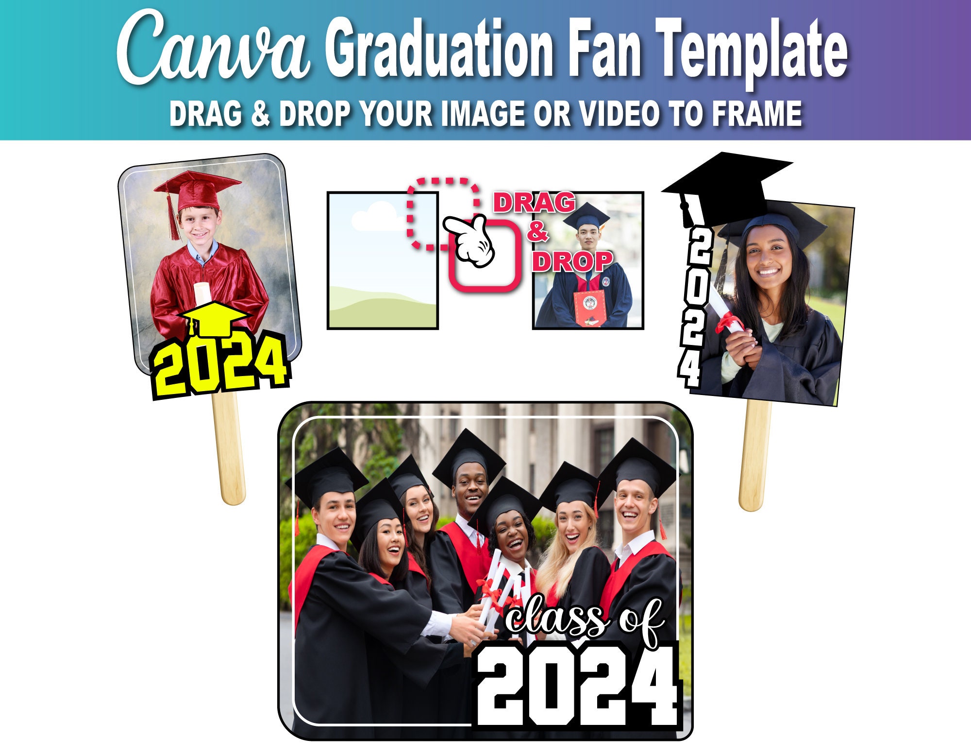 30 Grad Paddle Fan Canva Editable Template Bundle, Custom Grad Fan SVG ...