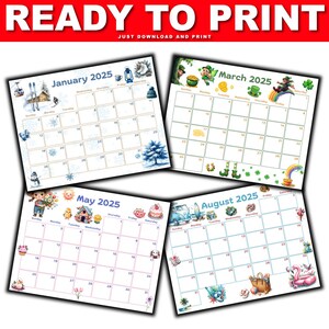 2025 Kids Calendar Printable PDF, Canva Editable, Homeschool Planner ...