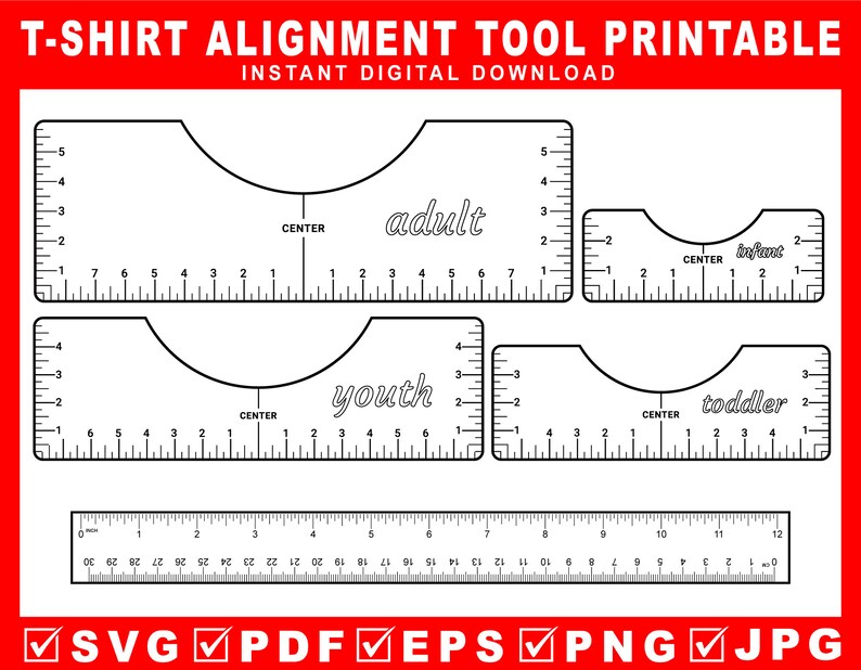 T-shirt Alignment Tool Printable, Tshirt Ruler SVG Bundle T Shirt Ruler ...