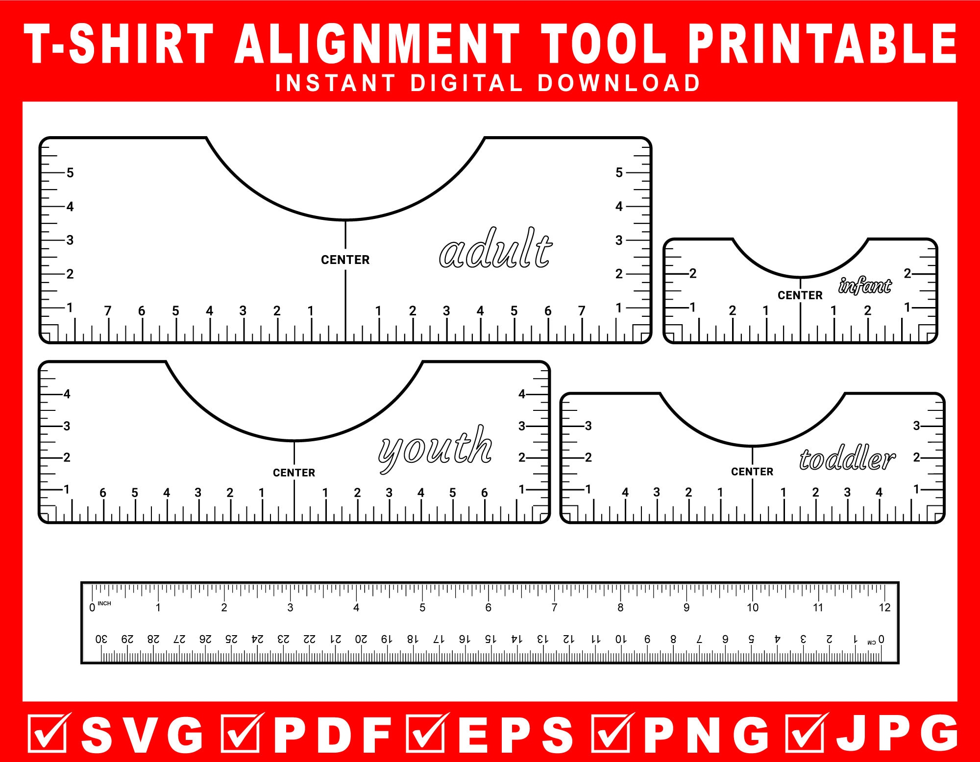 T-shirt Alignment Tool Printable, Tshirt Ruler SVG Bundle T Shirt Ruler ...