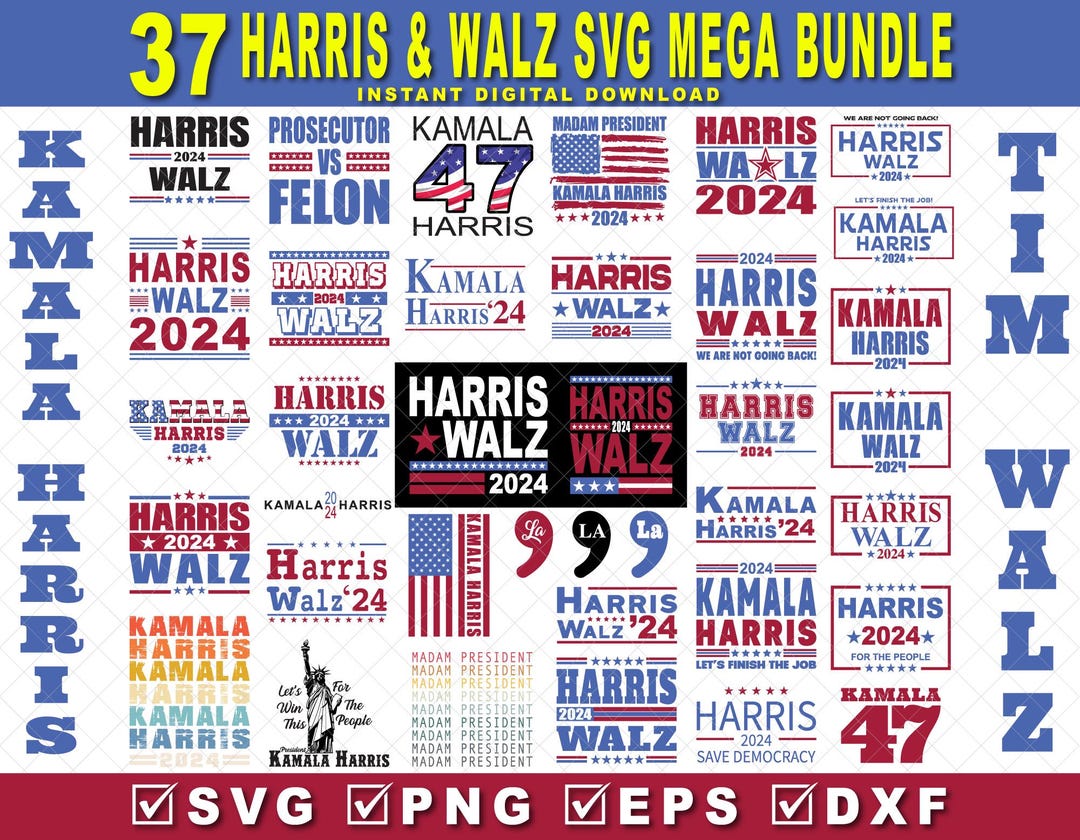 Kamala Harris Tim Walz 2024 SVG PNG Bundle, Retro Stripe, Harris 47, I ...