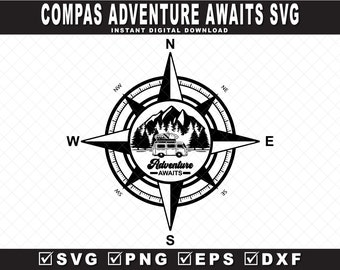 Compass With Mountain Scene SVG PNG Files for Cutting Machines, Digital ...