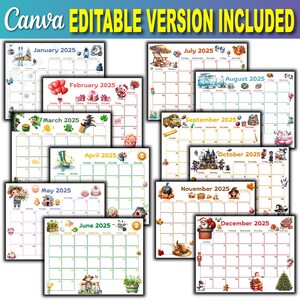 2025 Kids Calendar Printable PDF, Canva Editable, Homeschool Planner ...
