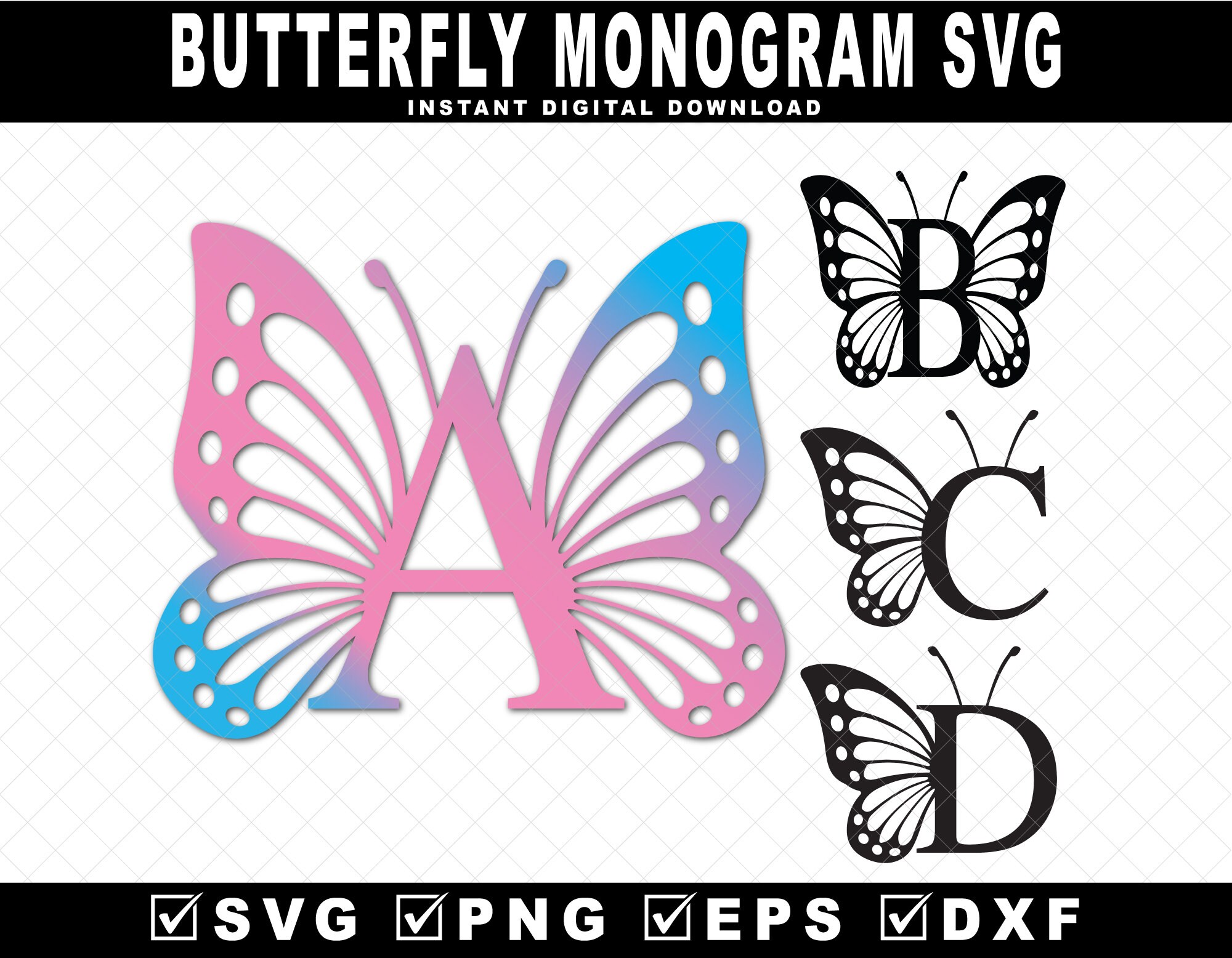 Butterfly Monogram Svg, Butterfly Svg, Butterfly Svg Bundle, Butterfly ...
