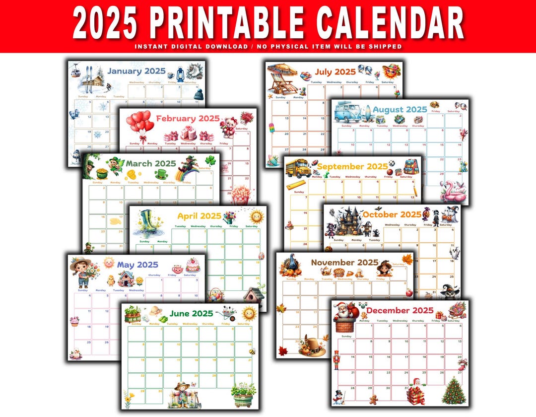2025 Kids Calendar Printable PDF, Canva Editable, Homeschool Planner ...