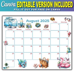 2025 Kids Calendar Printable PDF, Canva Editable, Homeschool Planner ...