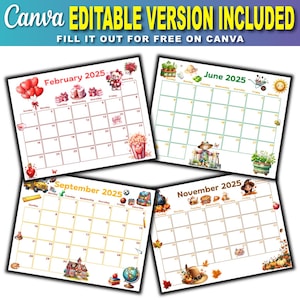 2025 Kids Calendar Printable PDF, Canva Editable, Homeschool Planner ...