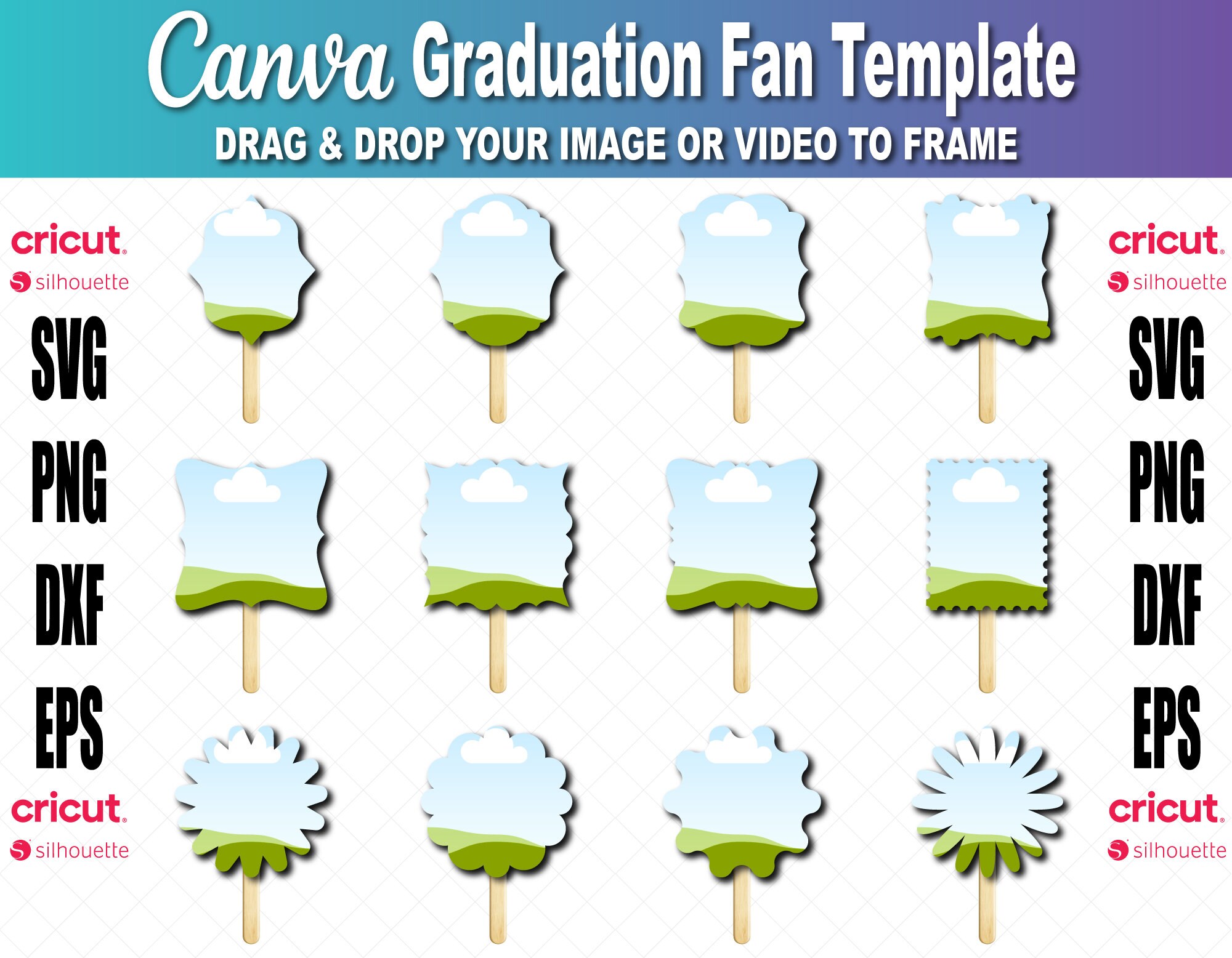 30 Grad Paddle Fan Canva Editable Template Bundle, Custom Grad Fan SVG ...