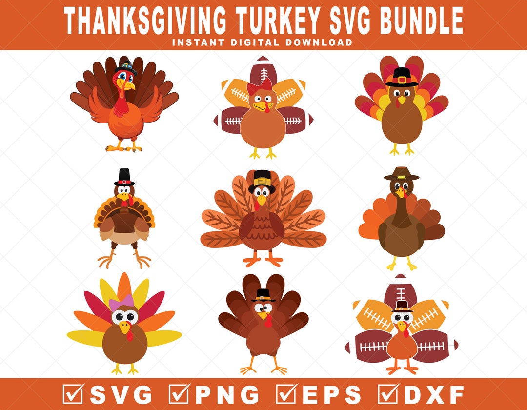 Thanksgiving Turkey SVG Bundle Turkey Face SVG Instant Digital Download ...