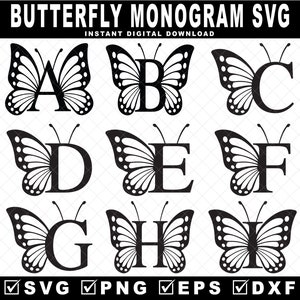 Butterfly Monogram Svg, Butterfly Svg, Butterfly Svg Bundle, Butterfly ...