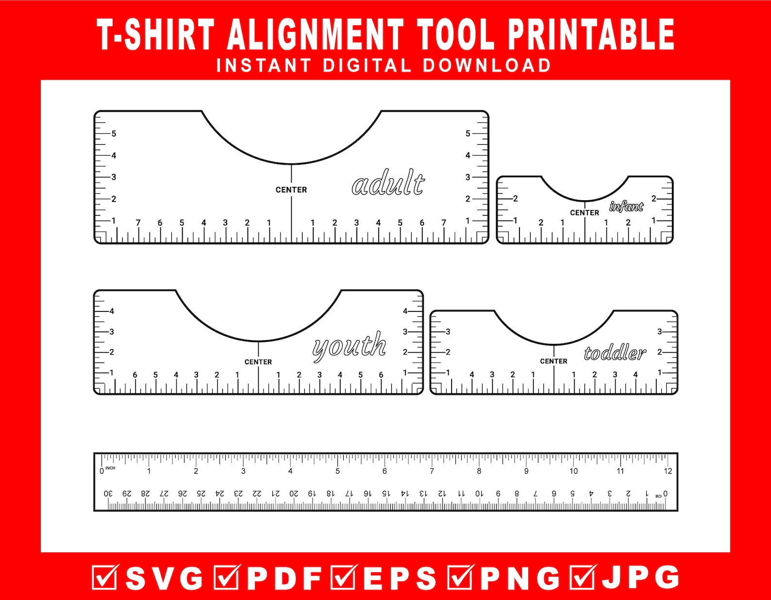 T-shirt Alignment Tool Printable, Tshirt Ruler SVG Bundle T Shirt Ruler ...