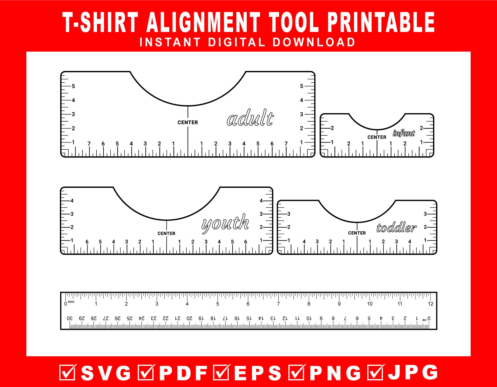 T-shirt Alignment Tool Printable, Tshirt Ruler SVG Bundle T Shirt Ruler ...