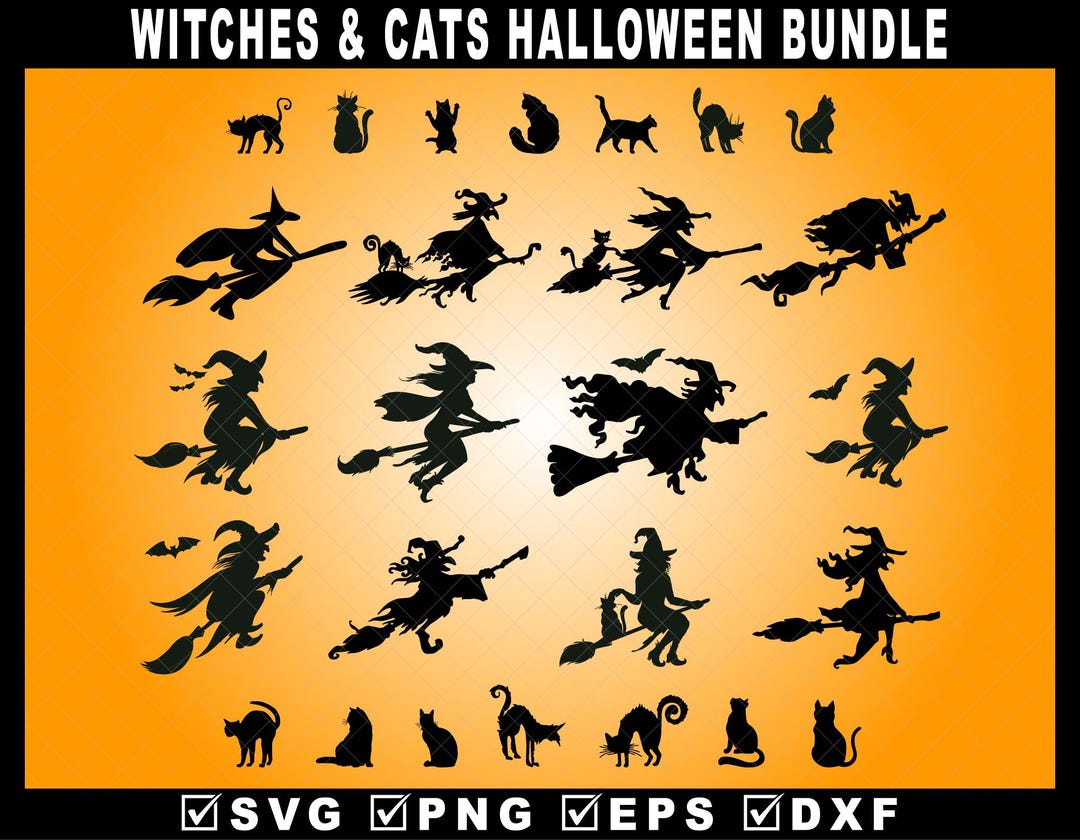 WITCH & CATS SVG Bundle, Halloween Witches Bundle Png, Halloween Svg, , Witch Clipart, Witch Cut ...