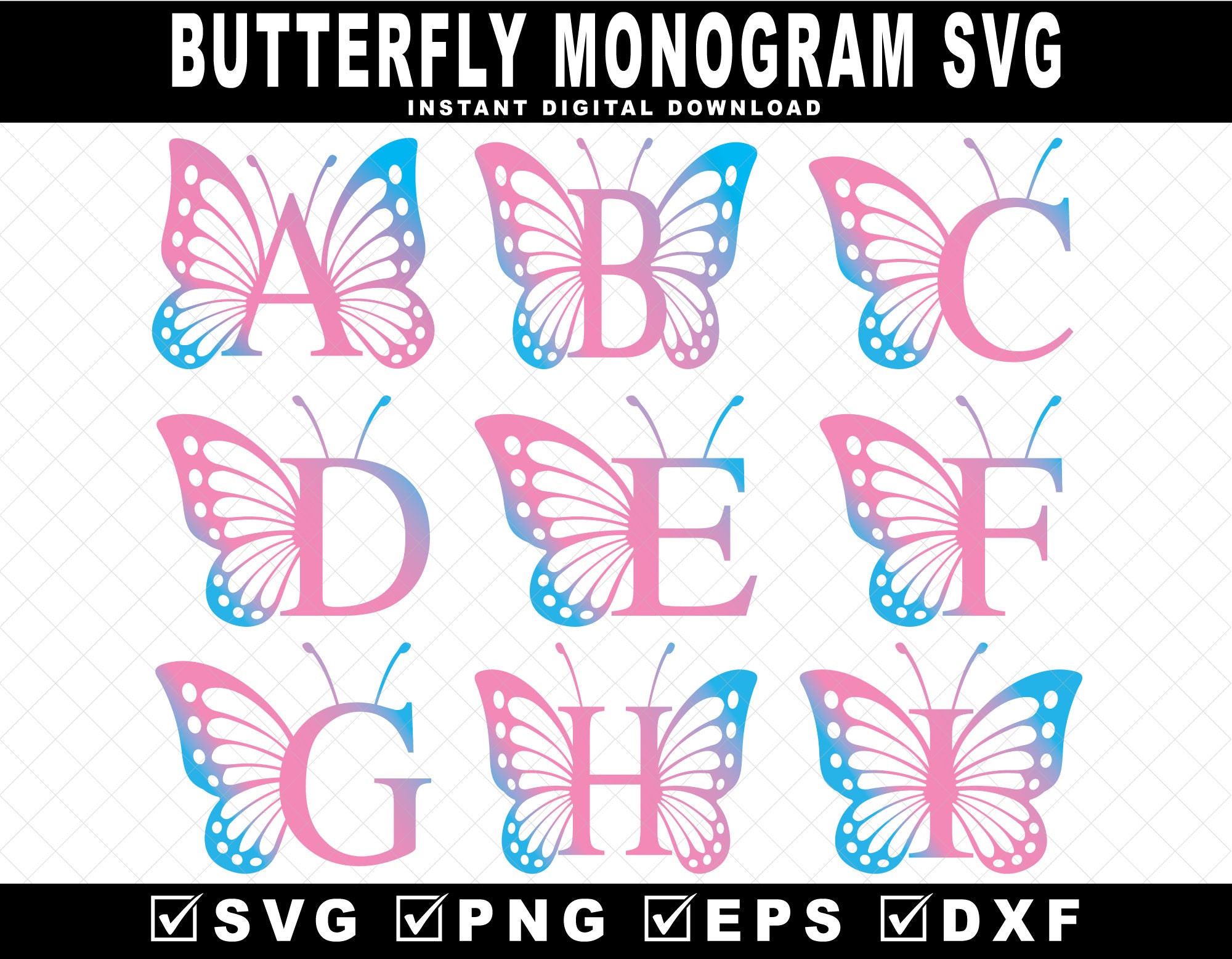 Butterfly Monogram Svg, Butterfly Svg, Butterfly Svg Bundle, Butterfly ...