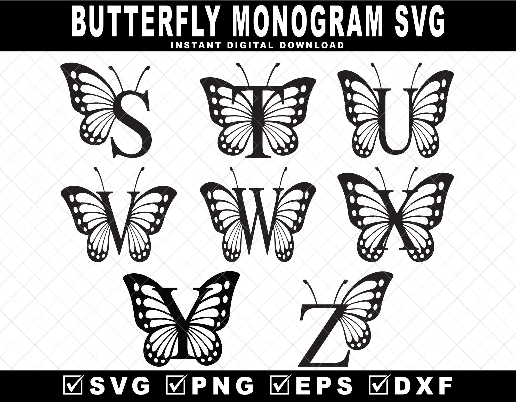 Butterfly Monogram Svg, Butterfly Svg, Butterfly Svg Bundle, Butterfly ...