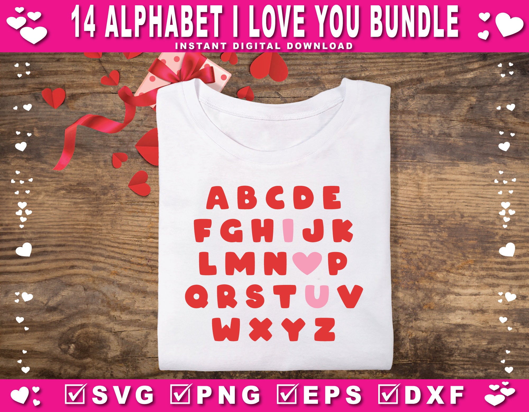 Valentine Alphabet I Love You SVG Bundle, Kids Valentines SVG, I Love U ...