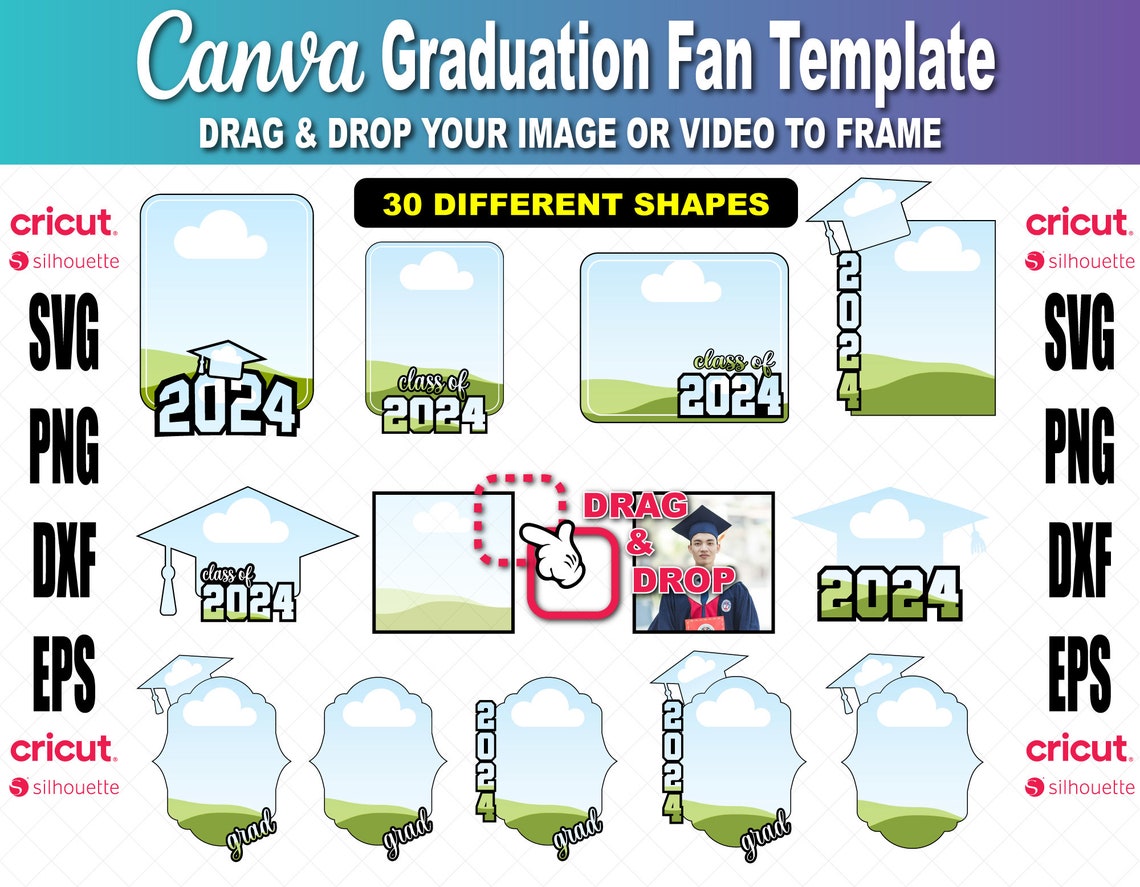 30 Grad Paddle Fan Canva Editable Template Bundle, Custom Grad Fan SVG ...