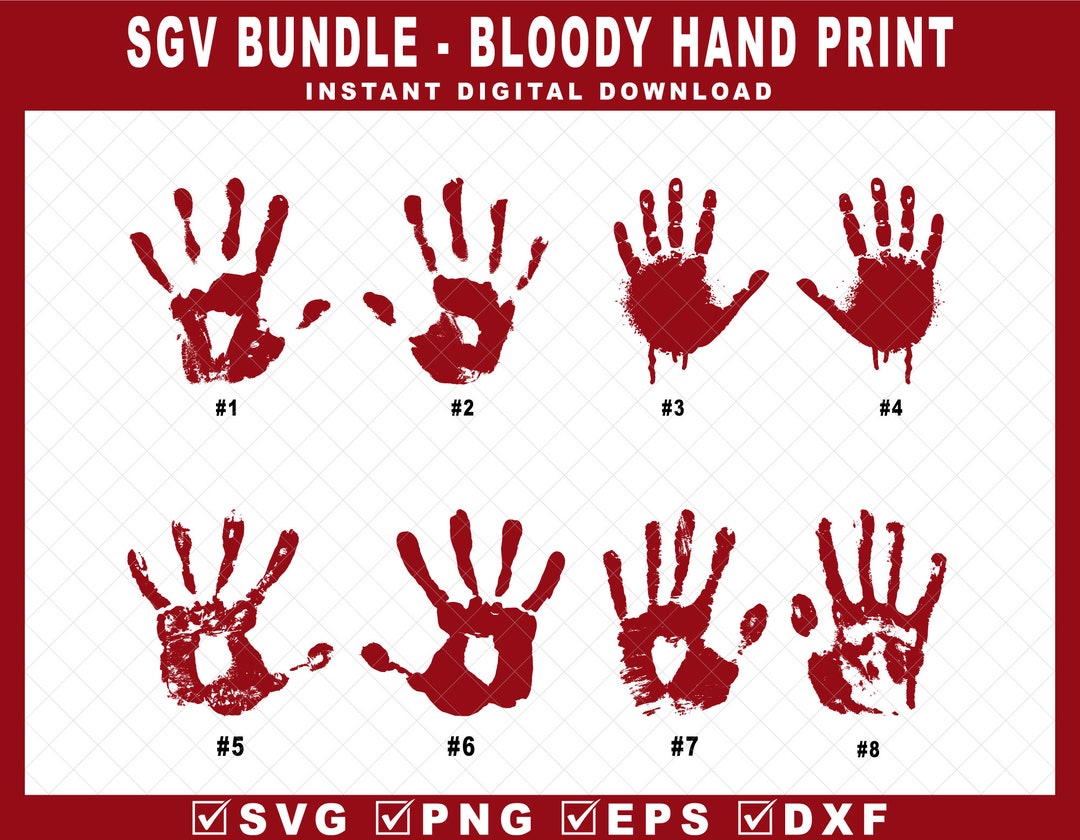 Bloody Hand Print SVG Bundle, Halloween Decor Dripping Blood Handprint ...