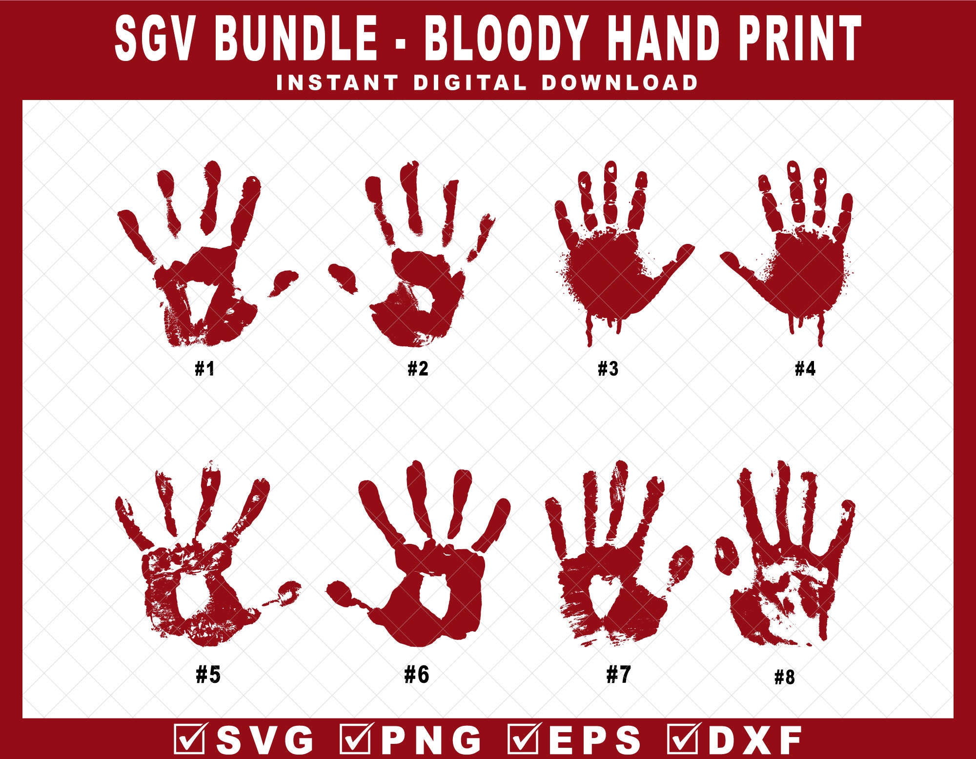Bloody Hand Print SVG Bundle, Halloween Decor Dripping Blood Handprint ...