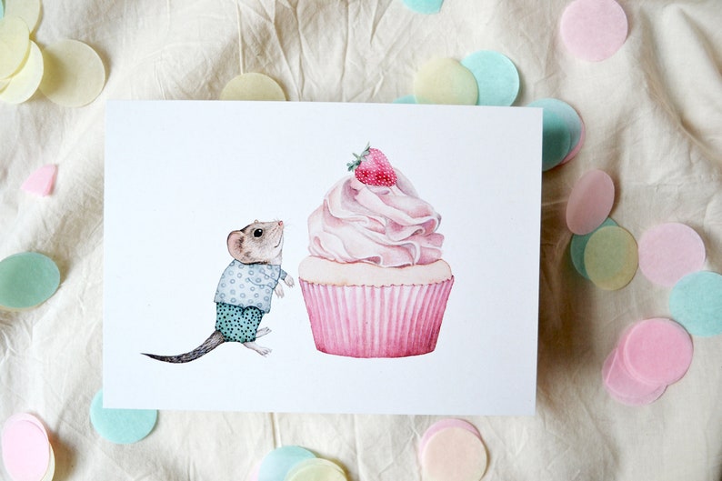 Postkarte Lass es dir gut gehen Maus mit Cupcake / - Etsy.de Postkarte Lass es dir gut gehen Maus mit Cupcake / - Etsy.de