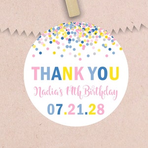 Girls Pastel Confetti Birthday Party Stickers or Favor Tags, Pastel ...