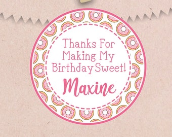Personalized Glossy Donut Birthday Party Favor Labels Doughnut Favor ...