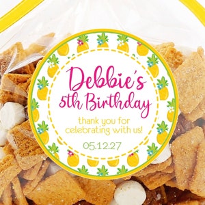 Tropical Pineapple Birthday Party Stickers or Favor Tags, Pineapple ...