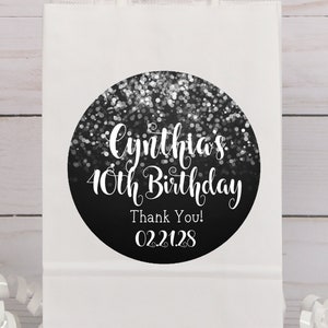 Black & White Birthday Party Stickers or Favor Tags, Black, White Party ...
