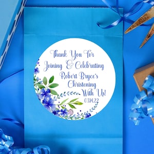 Blue Baby Dedication Sticker Labels, Gender Neutral Blue Baptism Favor ...